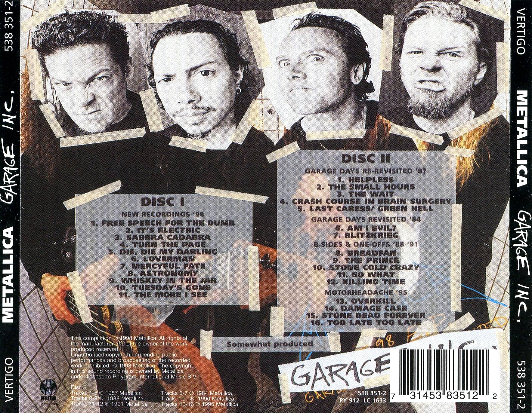 Metallica Garage Inc. : Back UK | CD Covers | Cover Century | Over 1. ...